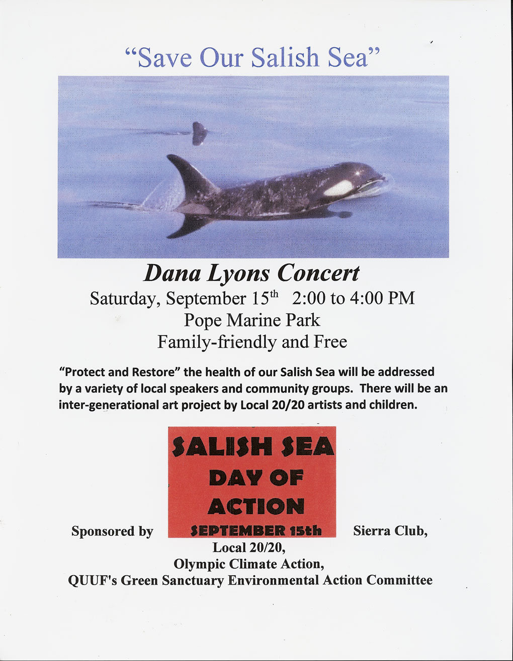 Save our Salish Sea featuring singer/guitarist Dana Lyons, Sept. 15 in ...